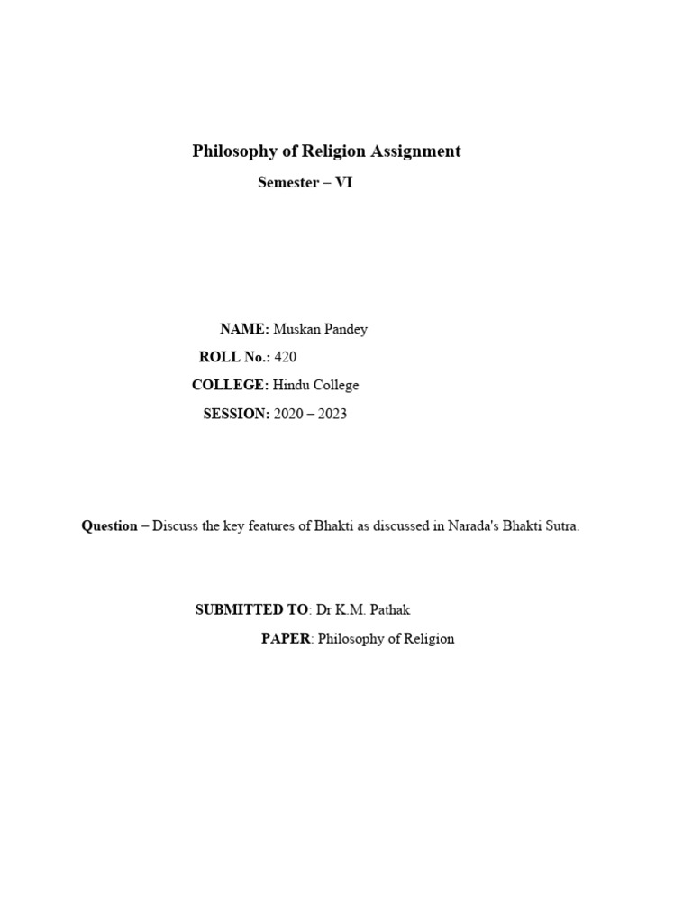 Philosophy of Religion Assignment 2 | PDF | Bhakti | Love