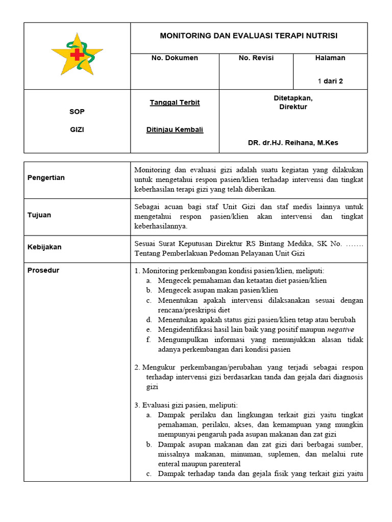 Sop Monitoring Dan Evaluasi Terapi Nutrisi | PDF