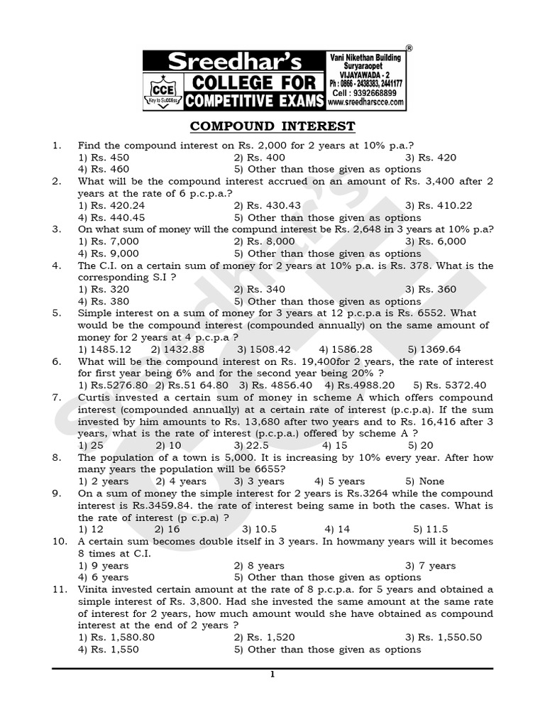 Compound Interest Practice Problems | PDF | Interest | Compound Interest