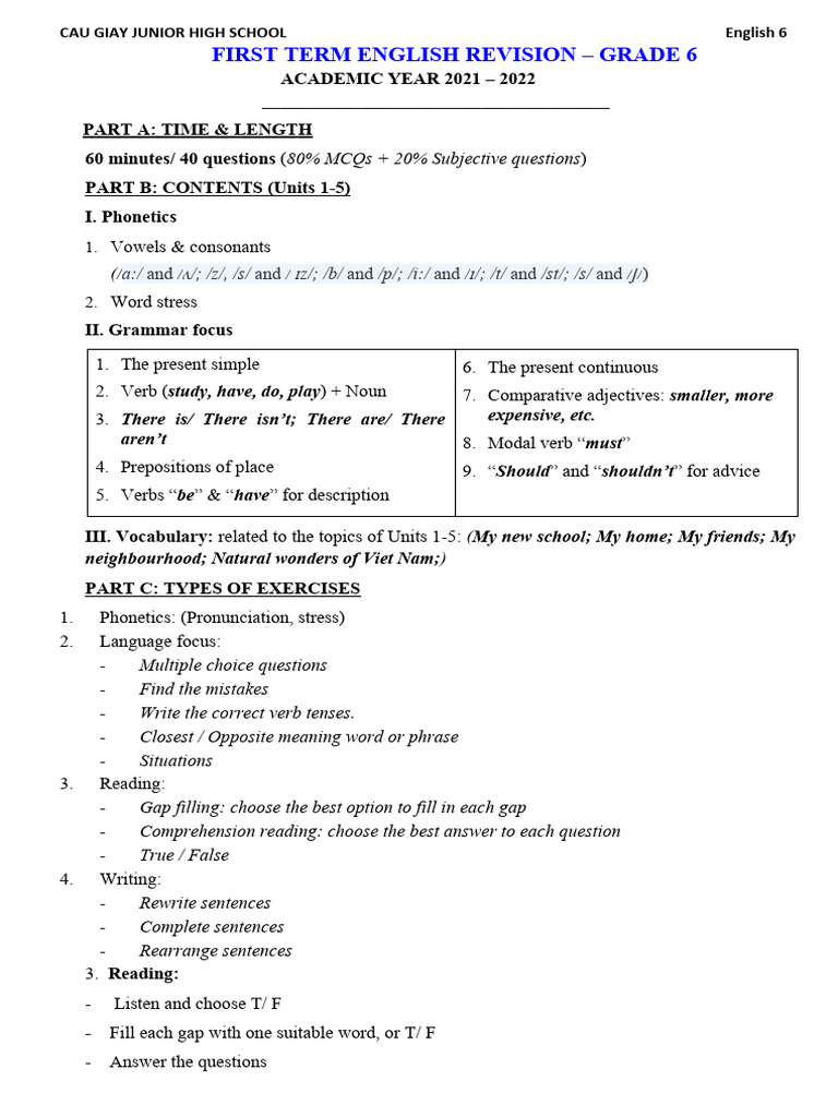 2021 - First Term Revision 1 | PDF | English Language | Linguistics