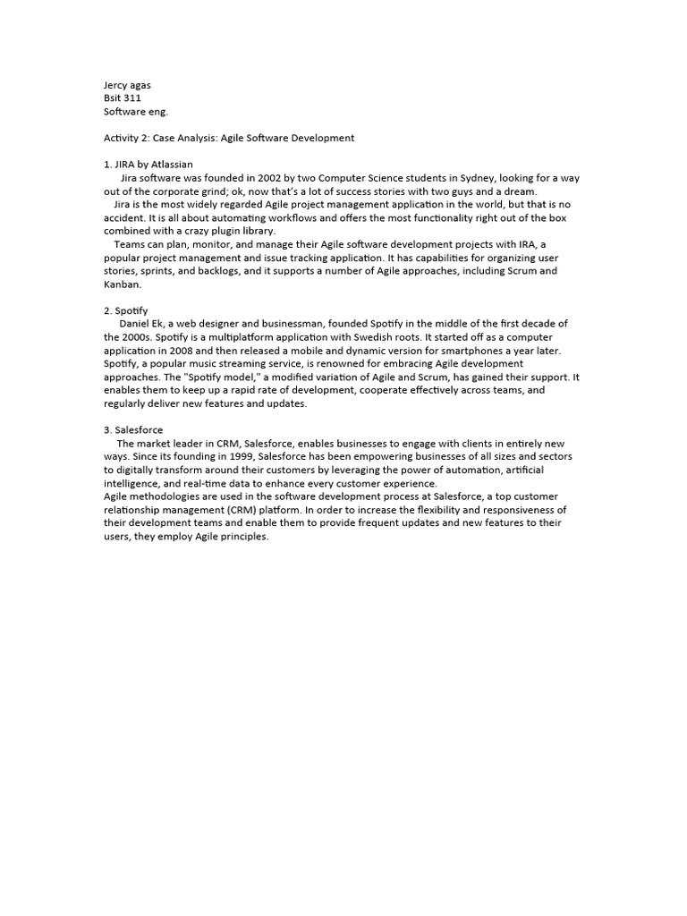 Agile Development Case Studies: JIRA, Spotify, Salesforce | PDF