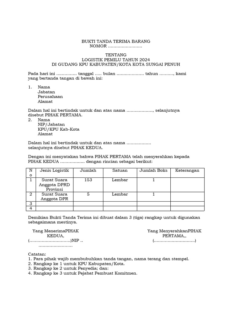 Template Bukti Tanda Terima Barang | PDF