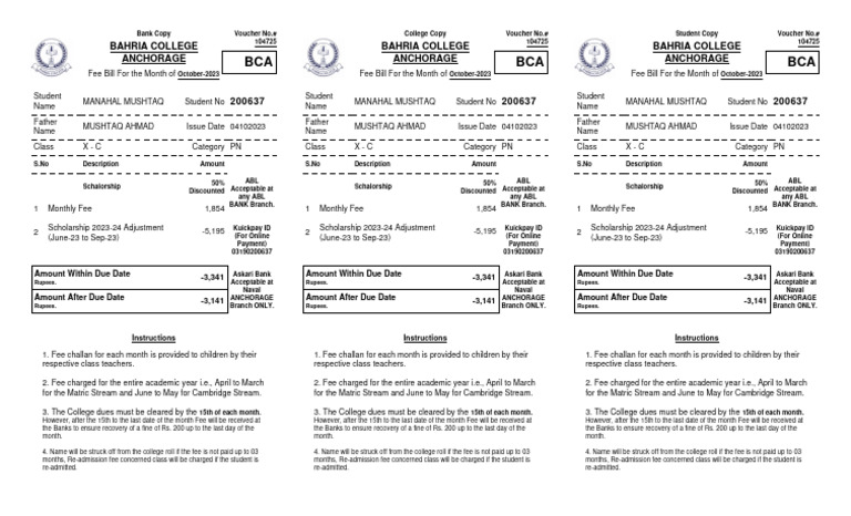 BCA Fee Slip 200637 104725 04102023 | PDF | Payments