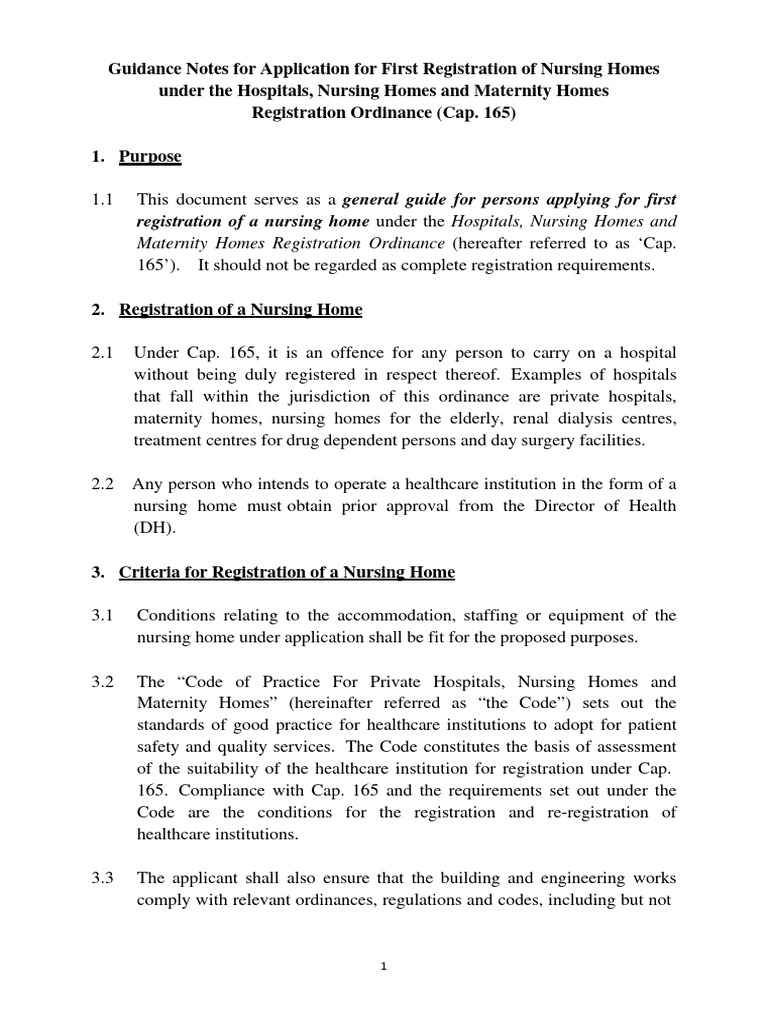 Guidance Notes For Application For First Registration of Nursing Homes ...