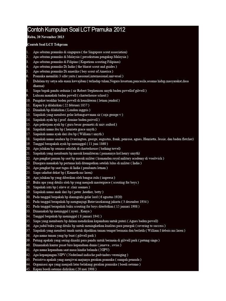 Contoh Kumpulan Soal LCT Pramuka | PDF