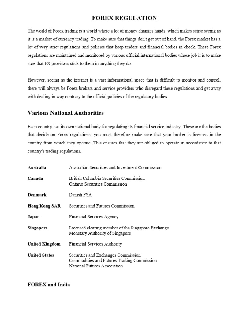 Forex Regulation | PDF | Foreign Exchange Market | Investing