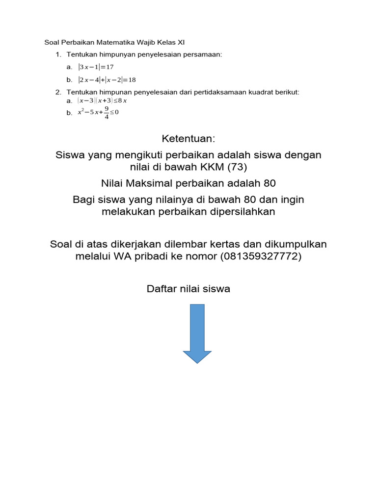Soal Perbaikan Matematika Wajib Kelas X | PDF