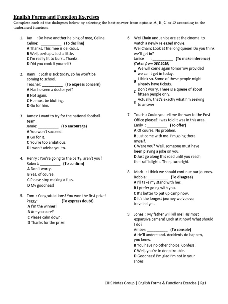 08 English Forms and Function Exercises | PDF