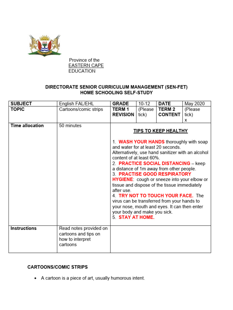 English FAL Grade 10 - 12 Visual Literacy ( Cartoons) - Notes and ...