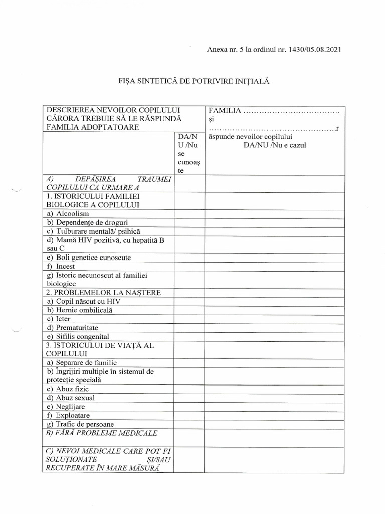 Model FISA SINTETICA DE POTRIVIRE INITIALA Anexa Nr. 5 La Ordinul Nr ... Model FISA SINTETICA DE POTRIVIRE INITIALA Anexa Nr. 5 La Ordinul Nr ...