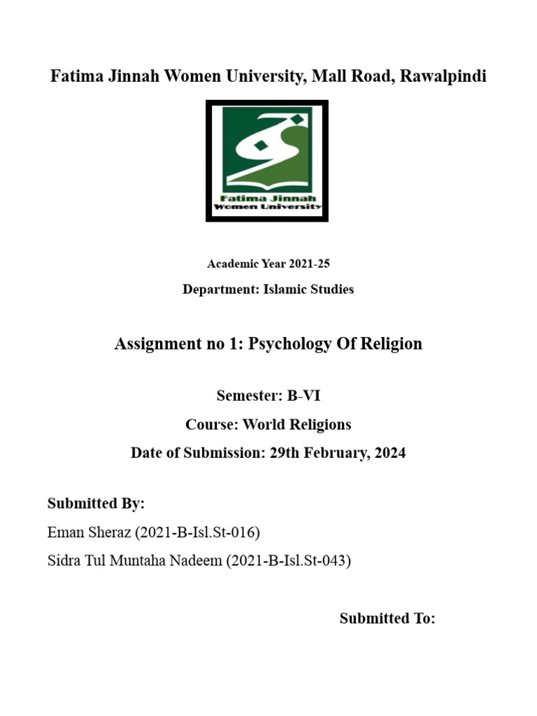 World Religions - Assignment. Eman&Sidra | PDF | Attachment Theory | Psychology