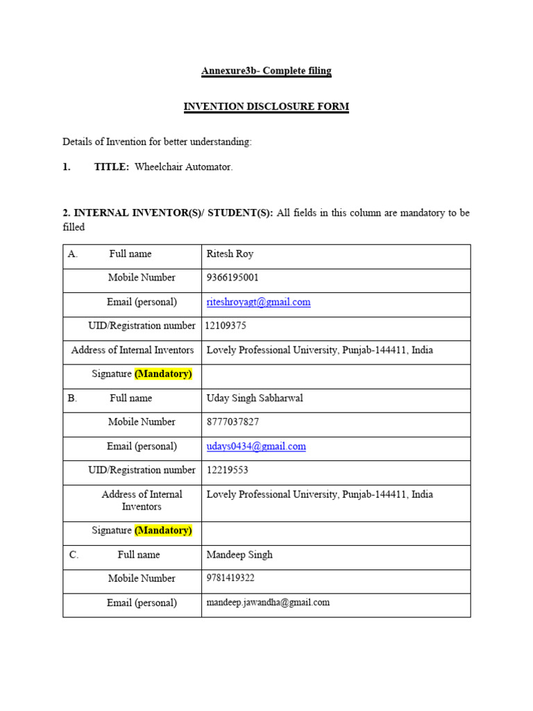 235 - Sample Duly Filled Annexure 1-1 | PDF | Wheelchair | Automation