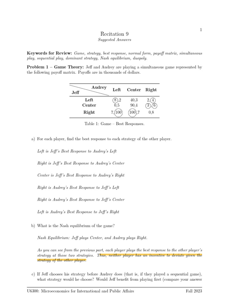 U6300 - Recitation 9 (Duopoly) - F2023 - Answer | PDF | Monopoly ...