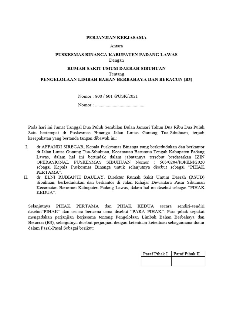 Perjanjian Kerjasama Limbah Binanga Pdf
