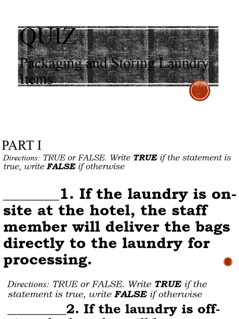 Laundry Packaging Procedures Quiz | PDF | Housekeeping