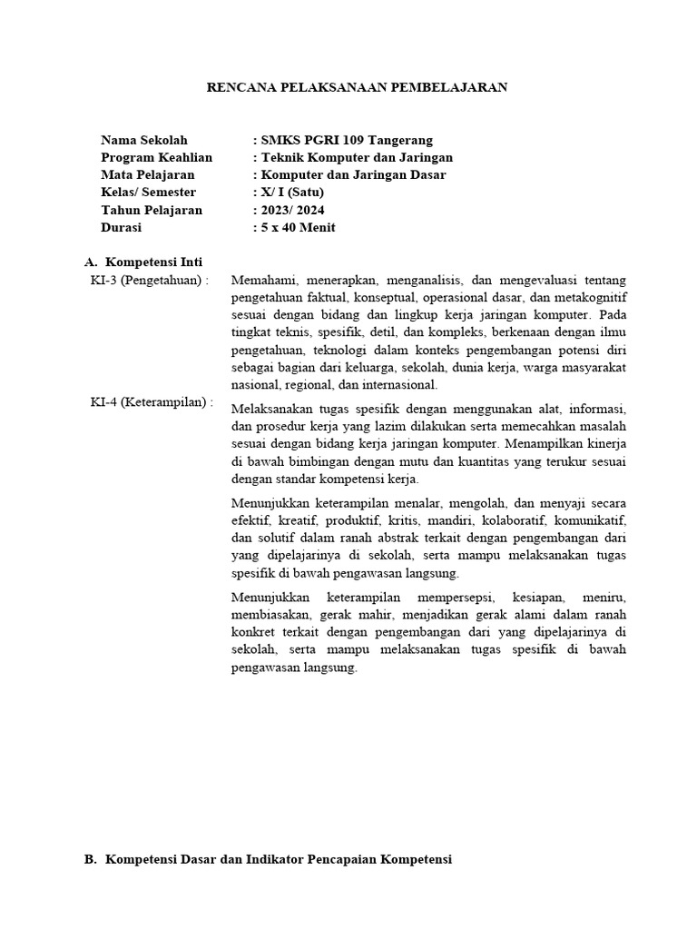 Rpp-Komputer Dan Jaringan Dasar | PDF