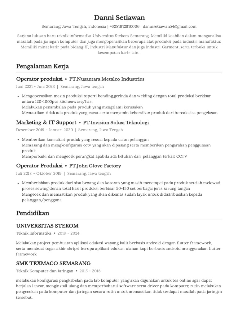 Danni Setiawan CV | PDF | Teknologi & Rekayasa