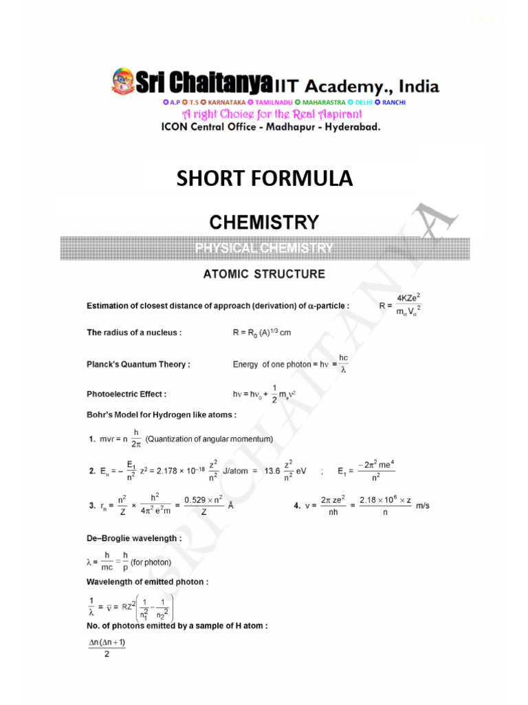 Chemistry Formulae Booklet For All Type of Entrance Exam | PDF | Business