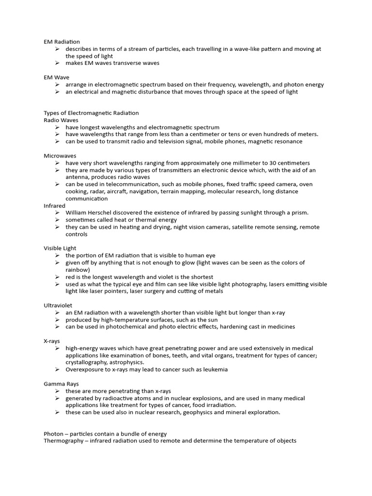 Em Radiation Summary Pdf Electromagnetic Radiation