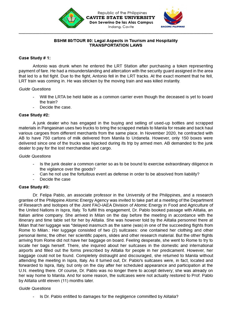 Transportation Law Case Study | PDF | Baggage