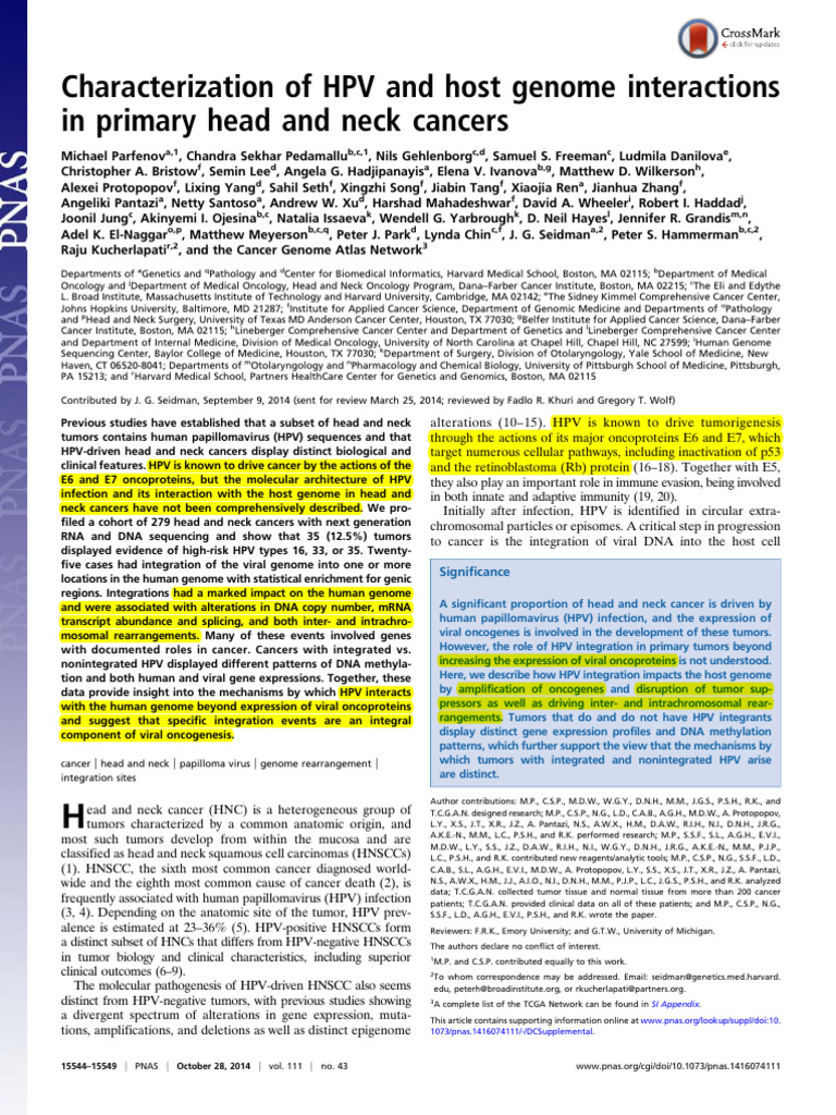 2014 - PNAS - Characterization of HPV and Host Genome Interactions in Primary Head and Neck ...