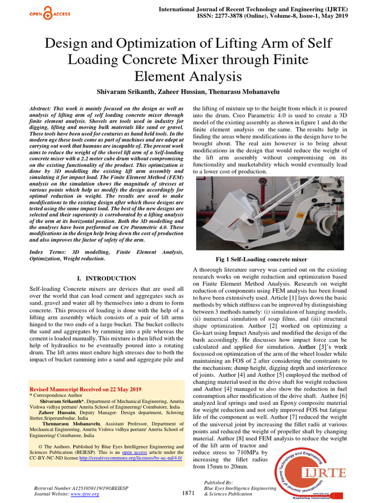 Design and Optimization of Lifting Arm of Self | PDF | Strength Of ...