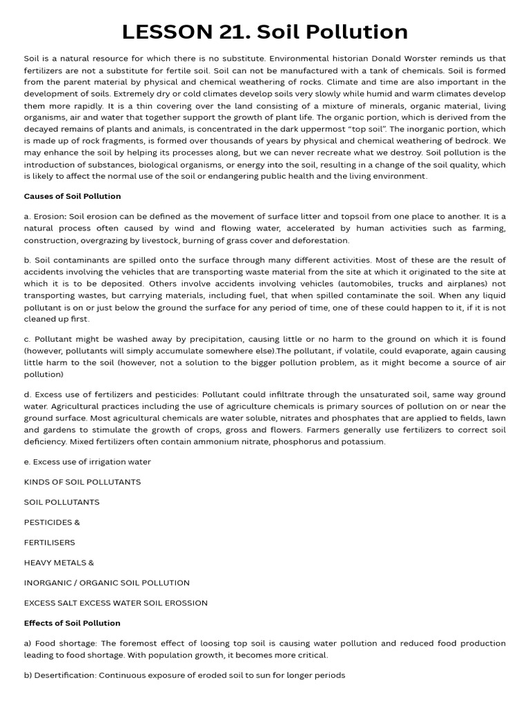Understanding Soil Pollution Causes & Effects | PDF | Soil | Fertilizer