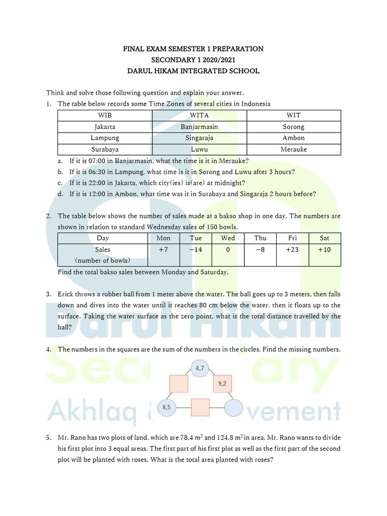 Final Exam Preparation Sec 1 | PDF