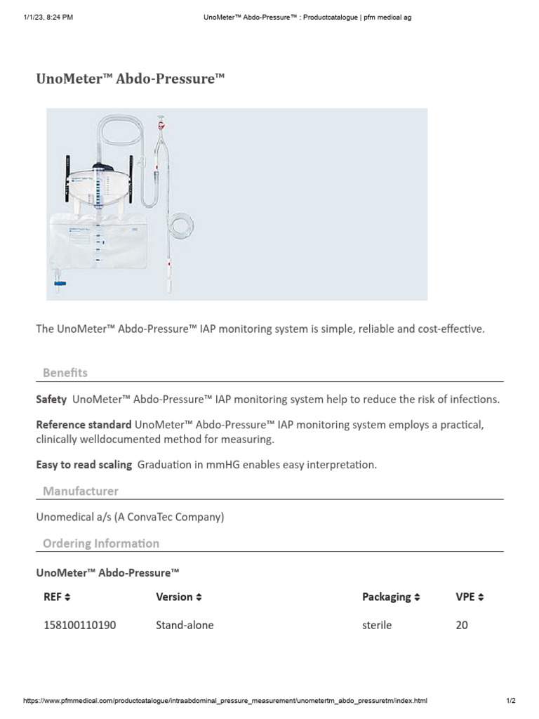 UnoMeter™ Abdo-Pressure™ - Productcatalogue - PFM Medical Ag | PDF
