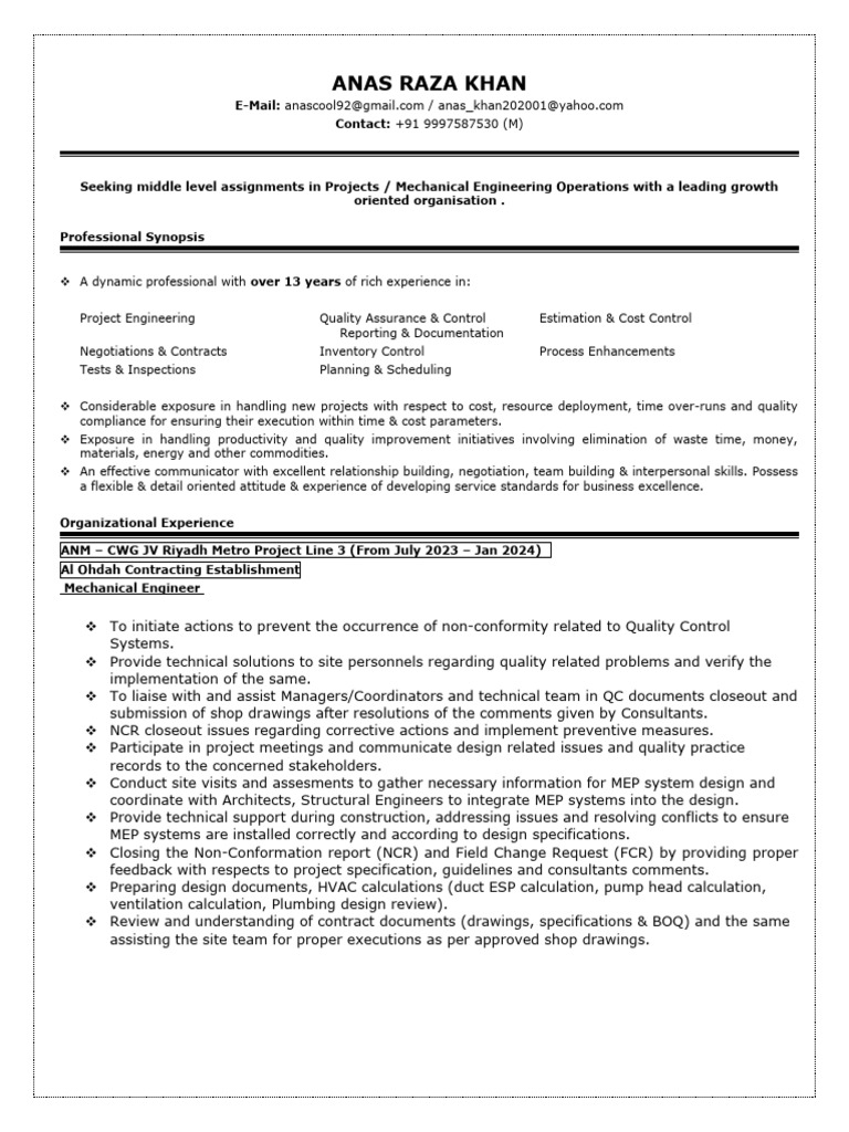 Anas CV - O&G | PDF | Quality Assurance | Specification (Technical ...
