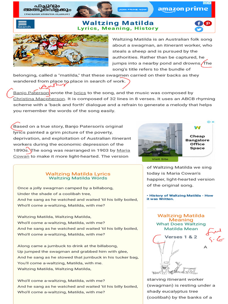 Waltzing Matilda: Lyrics and Meaning | PDF