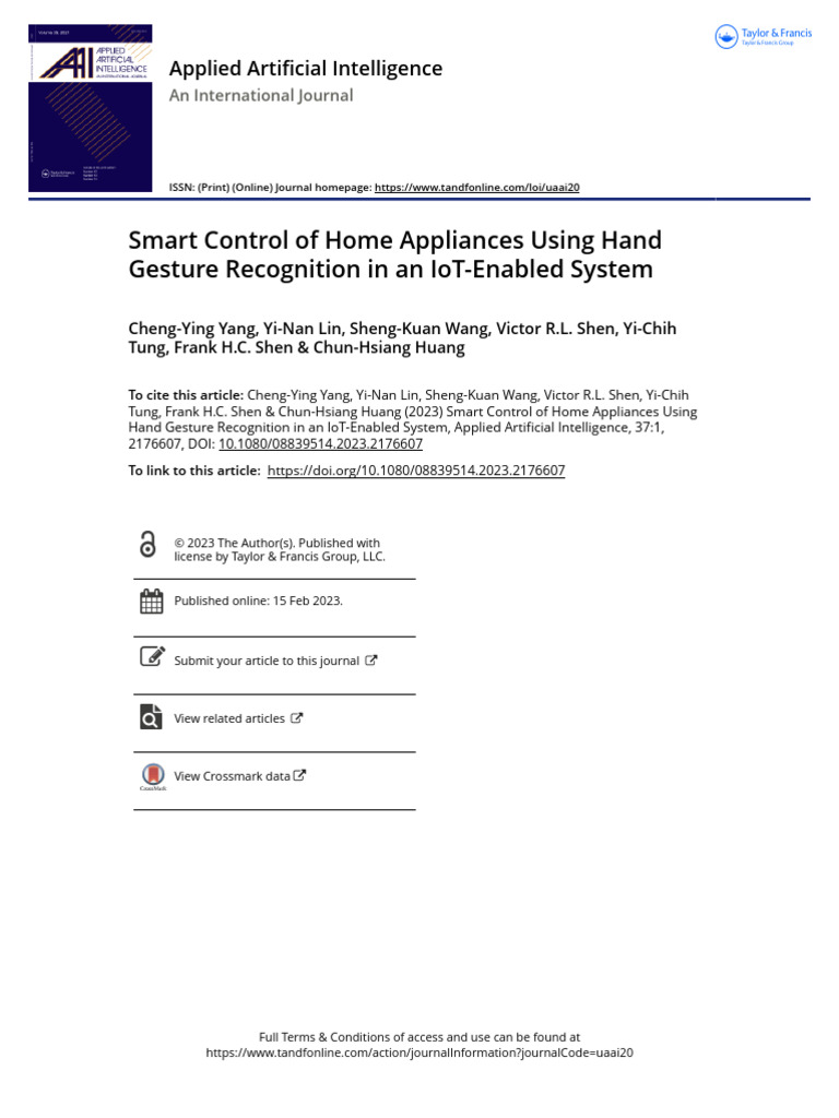 Smart Control of Home Appliances Using Hand Gesture Recognition in An IoT Enabled System | PDF ...