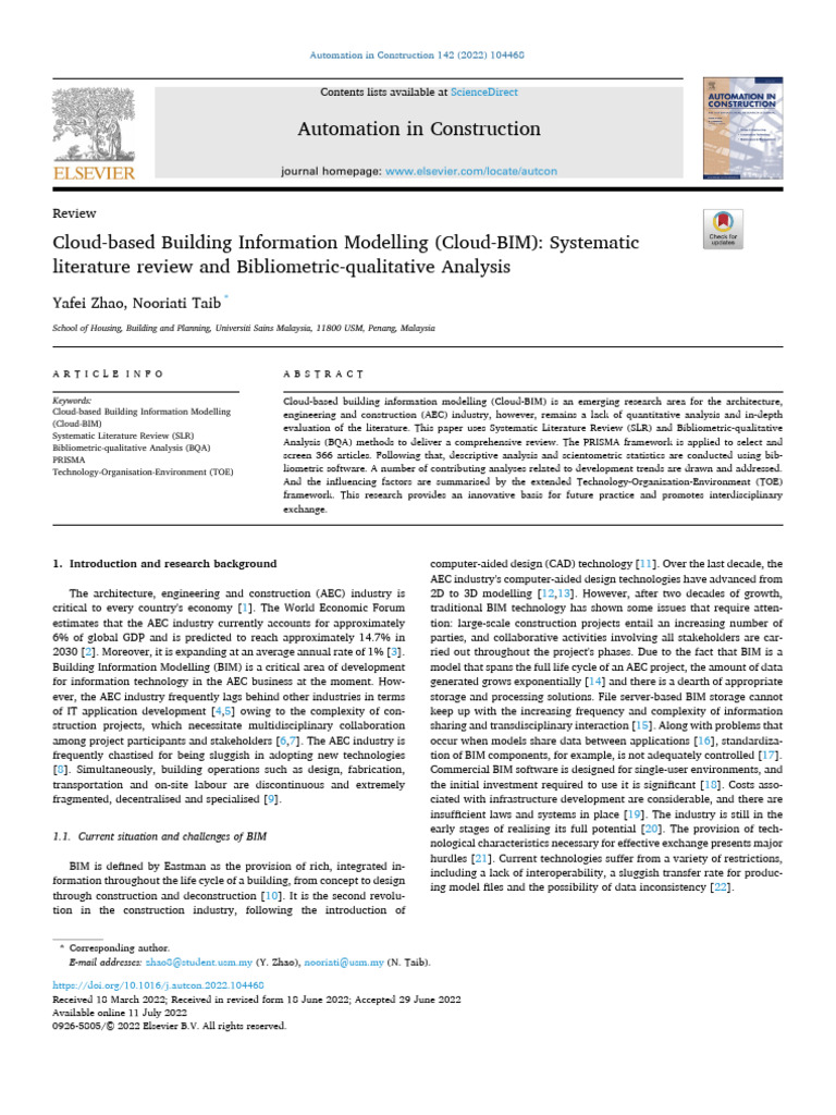 Cloud BIM Systematic Literature Review and Bibliometric Qualitative ... Cloud BIM Systematic Literature Review and Bibliometric Qualitative ...