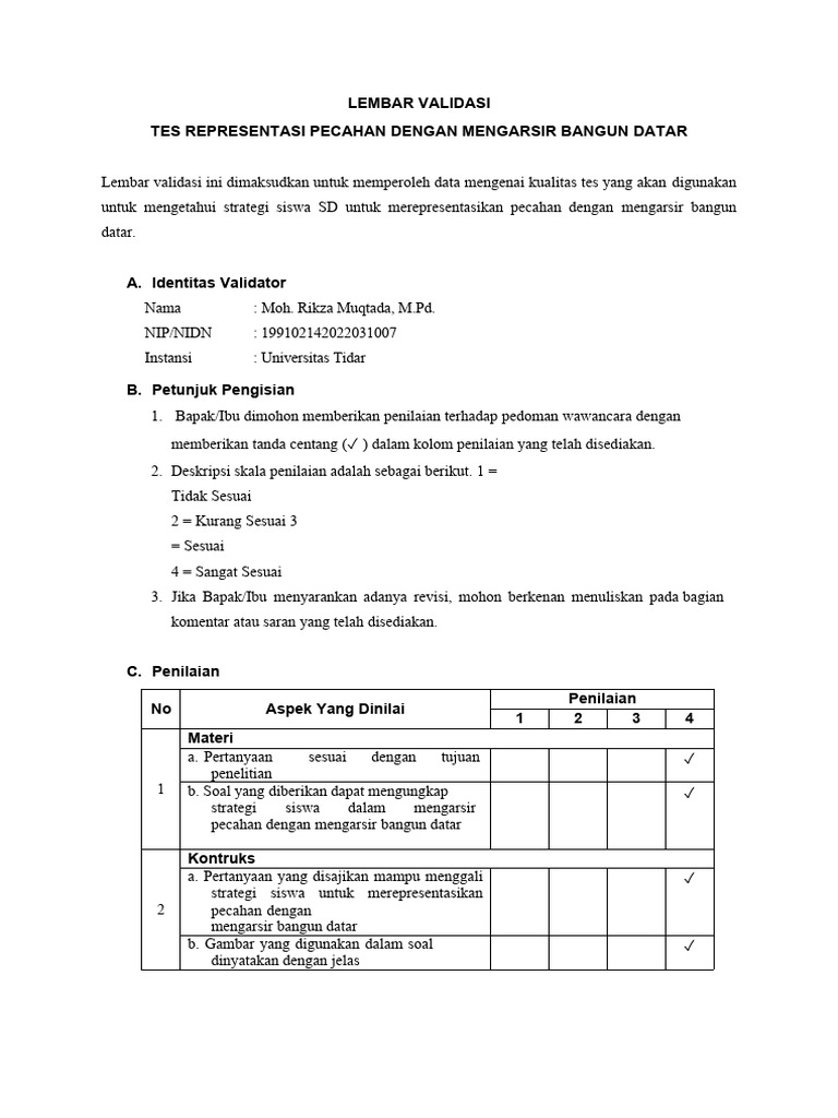 Lembar Validasi_Lembar Tes | PDF
