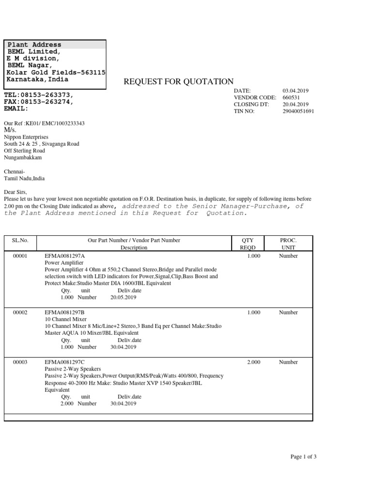 RFQ - PA System | PDF | Microphone | Loudspeaker
