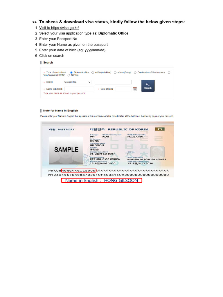 Check & Download Visa Status Steps | PDF