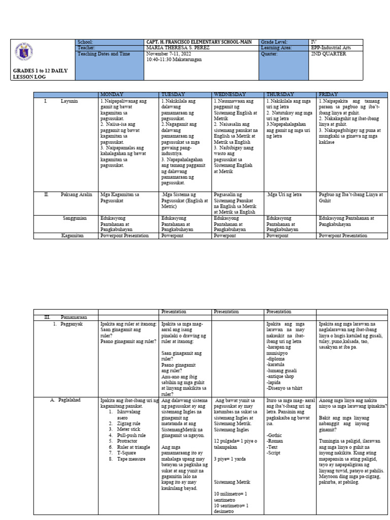 DLL Epp Industrial Arts q2 w1 PDF Free | PDF