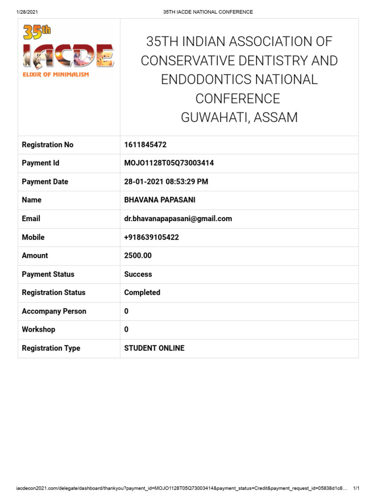 35TH Iacde National Conference Receipt | PDF
