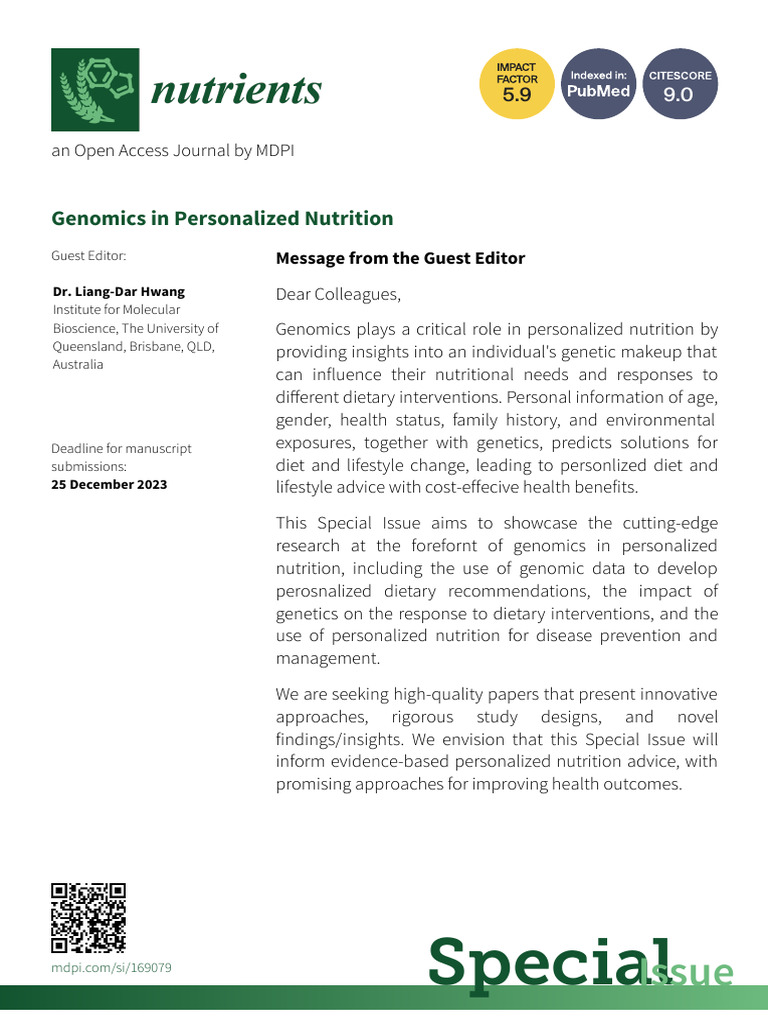 Special Issue - Genomics in Personalized Nutrition | PDF | Diet ...
