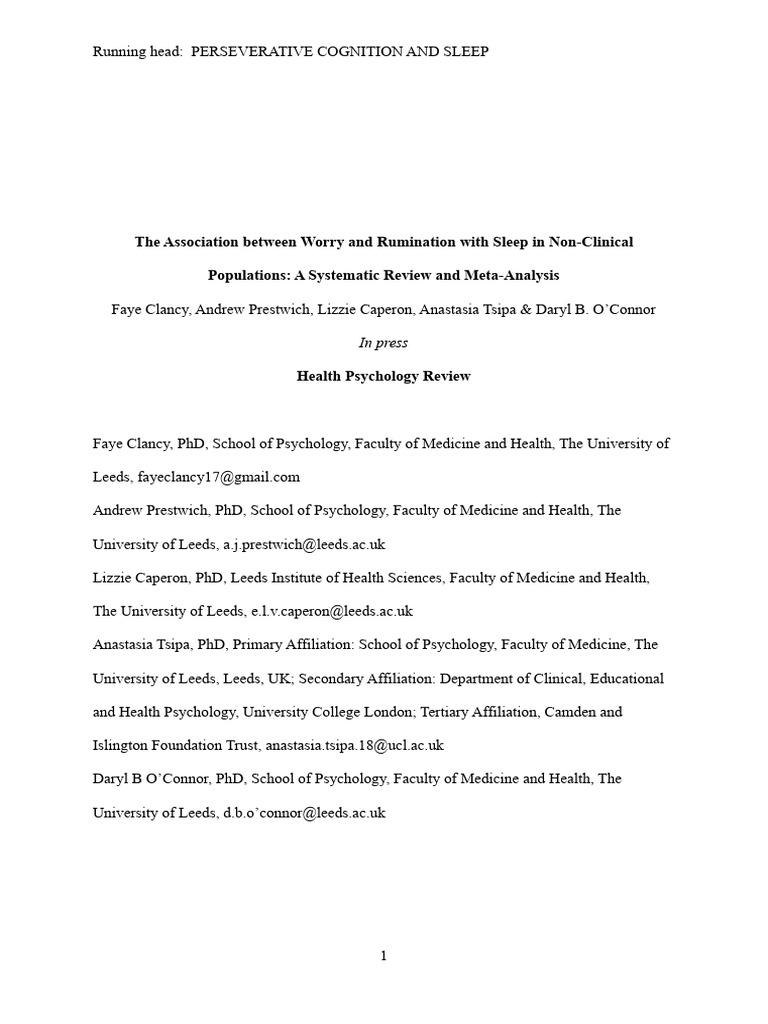 Perseverative Cognition and Sleep | PDF | Sleep | Behavioural Sciences