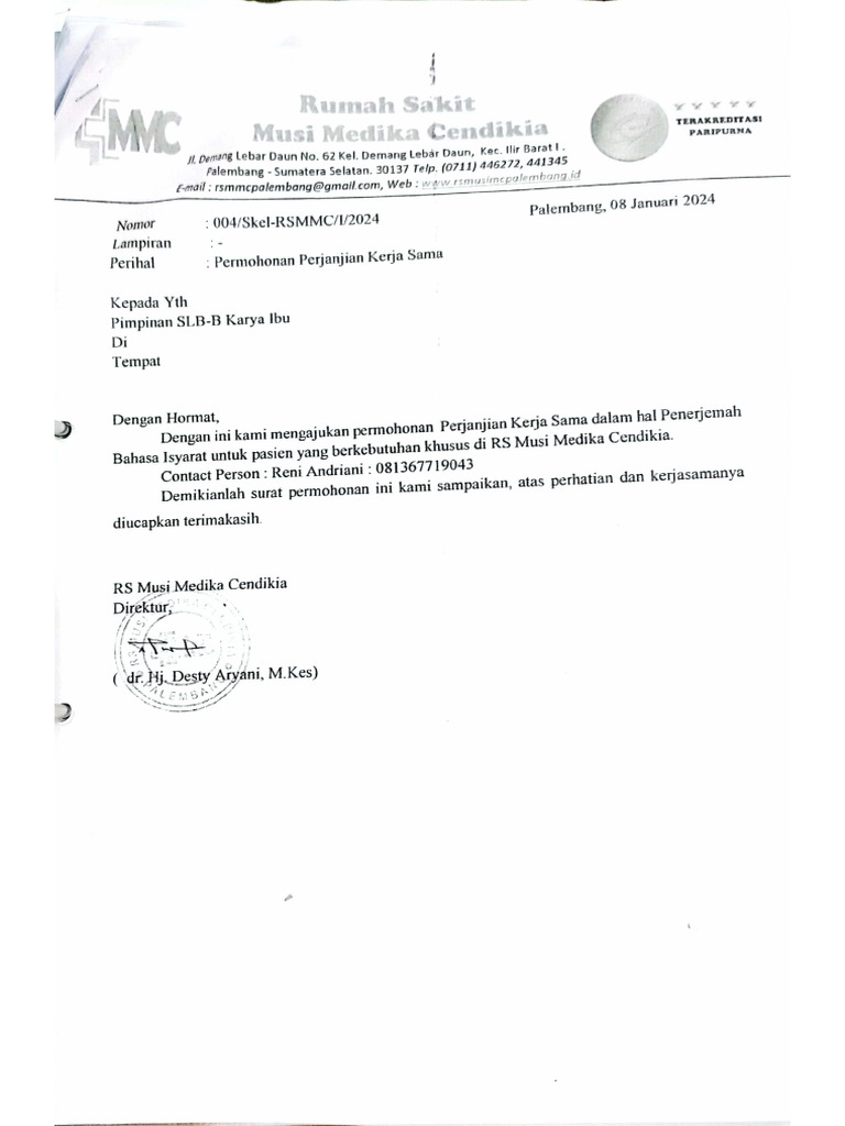 Surat Pengajuan MOU SLB | PDF