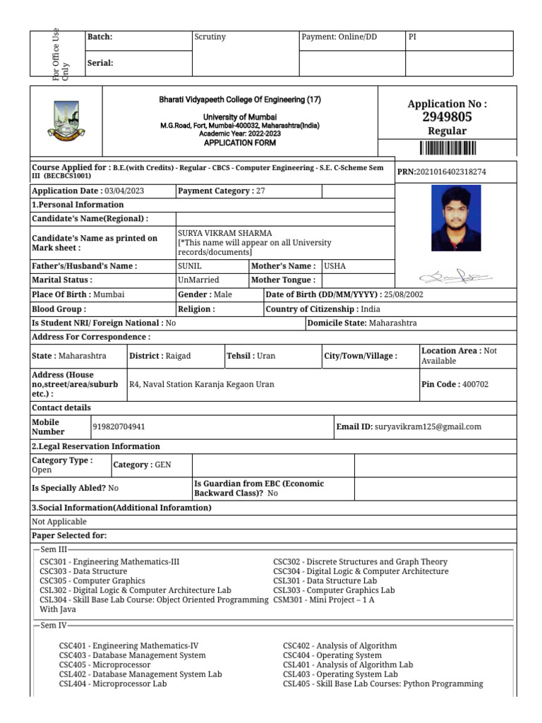 Reg Form | PDF | Computing | Computer Science