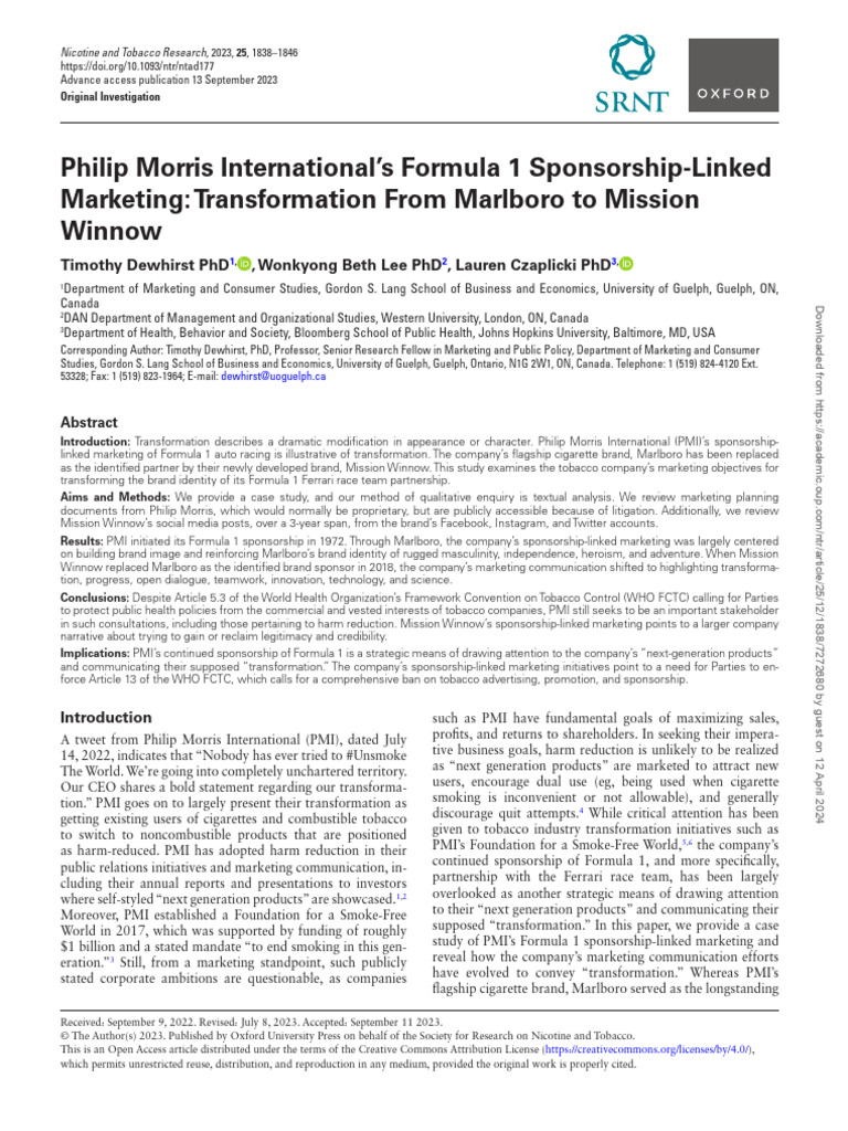 Philip Morris International's Formula 1 Sponsorship-Linked Marketing ...