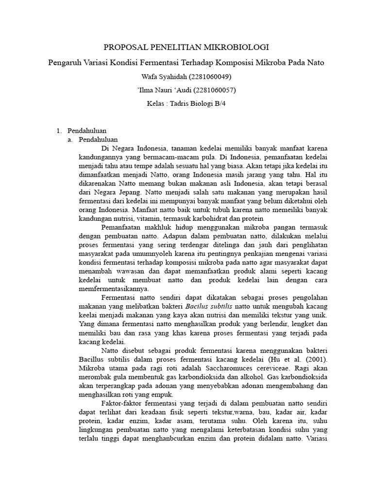 Natto Proposal Penelitian Mikrobiologi | PDF
