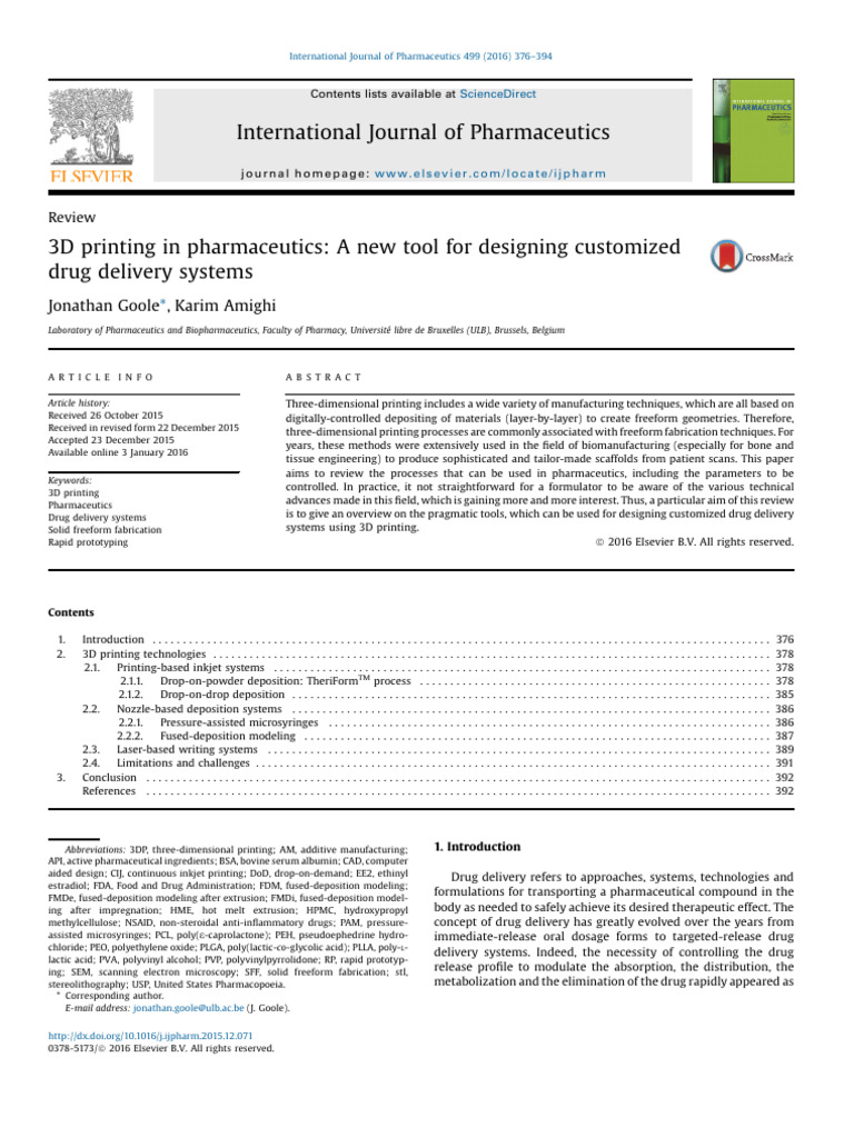 3D Printing in Pharmaceutics A New Tool For Designing Customized | PDF ...