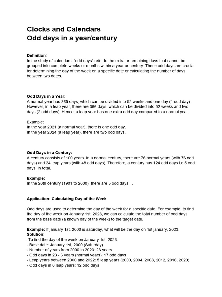 Clocks and Calendars Odd Days in A Year - Century | PDF | Numbers ...