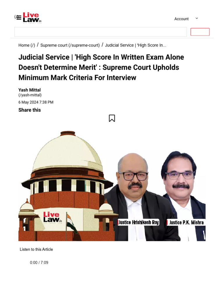Judicial Service - 'High Score in Written Exam Alone Doesn't Determine ...