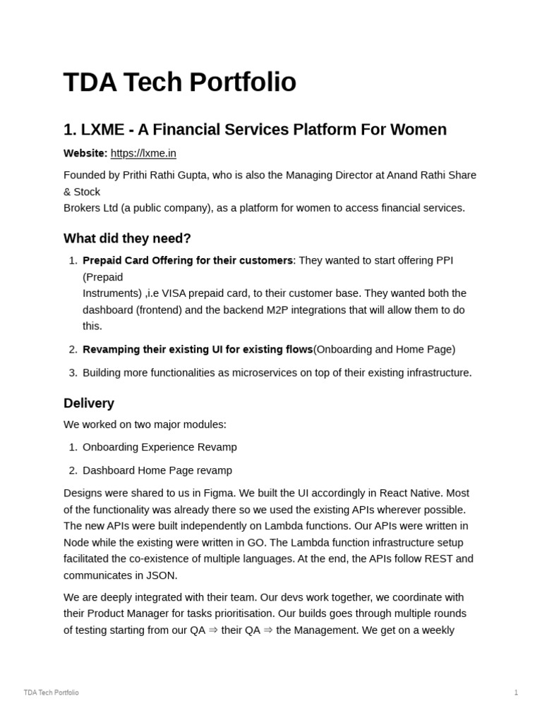 TDA Porfolio | PDF | Mobile App | World Wide Web