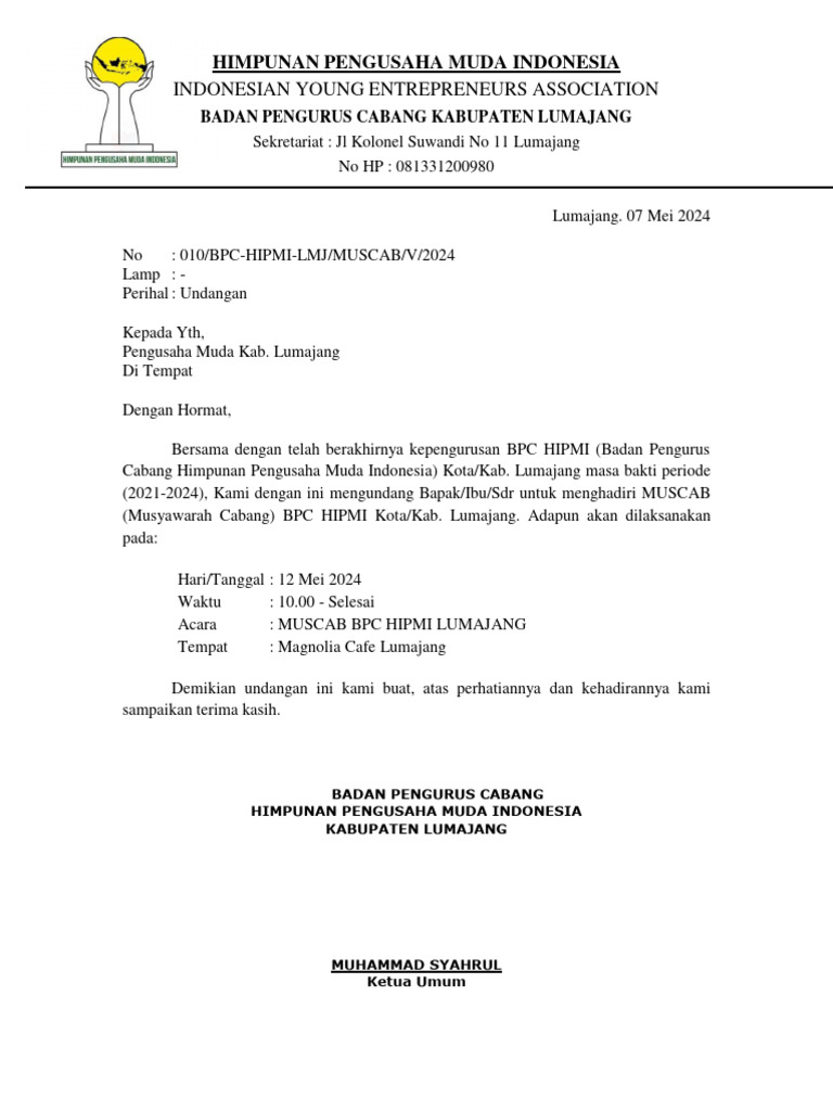 Undangan Dan Surat Pemberitahuan Muscab | PDF