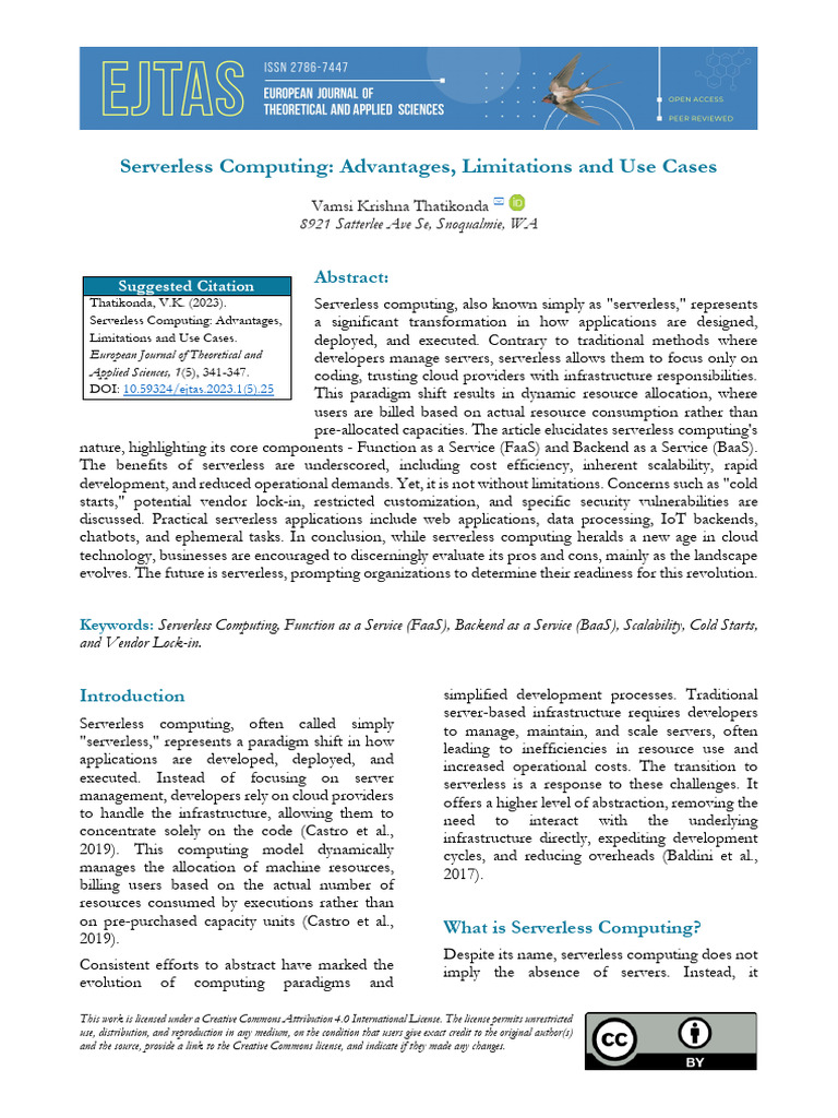 Serverless Computing Advantages Limitations and Us | PDF | Cloud Computing | Computing